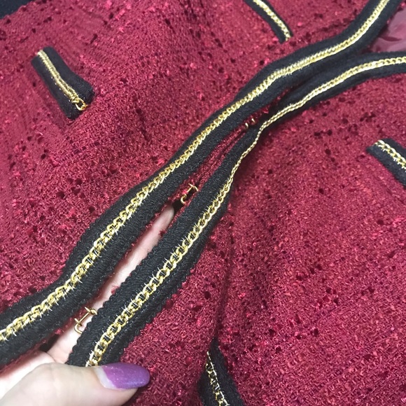 Mango | Jackets & Coats | Mango Tweed Deep Red Gold Blazer Jacket S ...